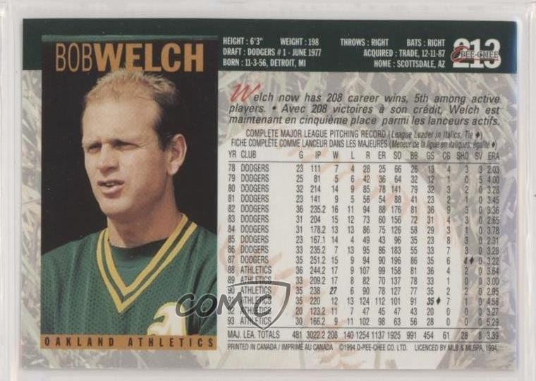 1994 O-Pee-Chee Bob Welch #213 w5y | eBay