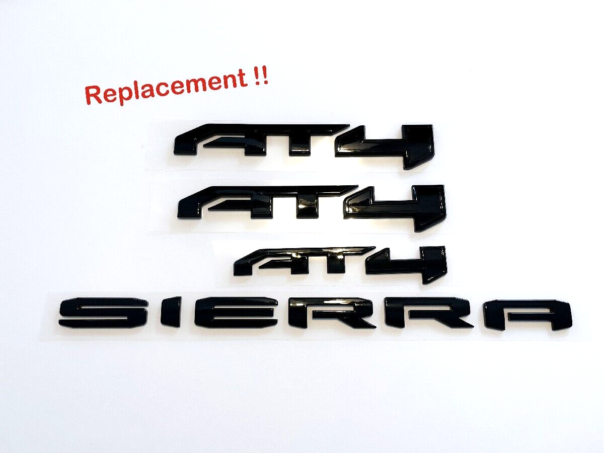 4PCS Gloss Black AT4 Emblem Sierra Letters Fit GMC Sierra 1500 2500HD ...