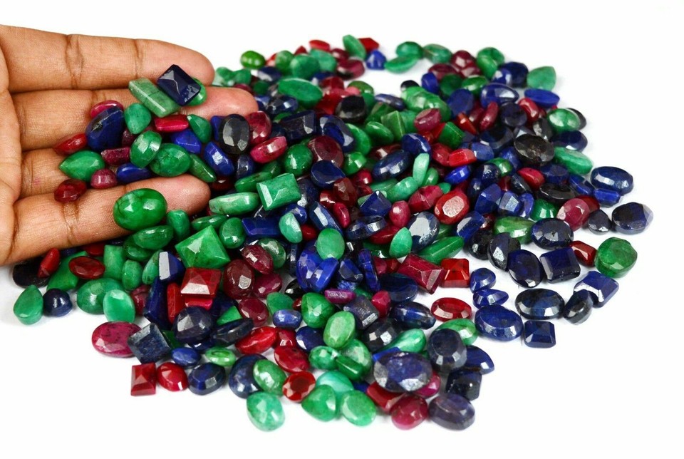 100 Ct./7 Pcs Natural Emerald Ruby Sapphire Mix Faceted Cut Loose ...