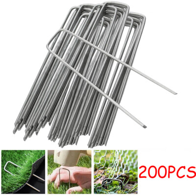 200PCS Galvanised Steel U Shaped Weed Membrane Pins Ground Stakes ...