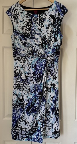 Womens 212 Collection DRESS Blue Black Size M Sleeveless Ruched Knee ...