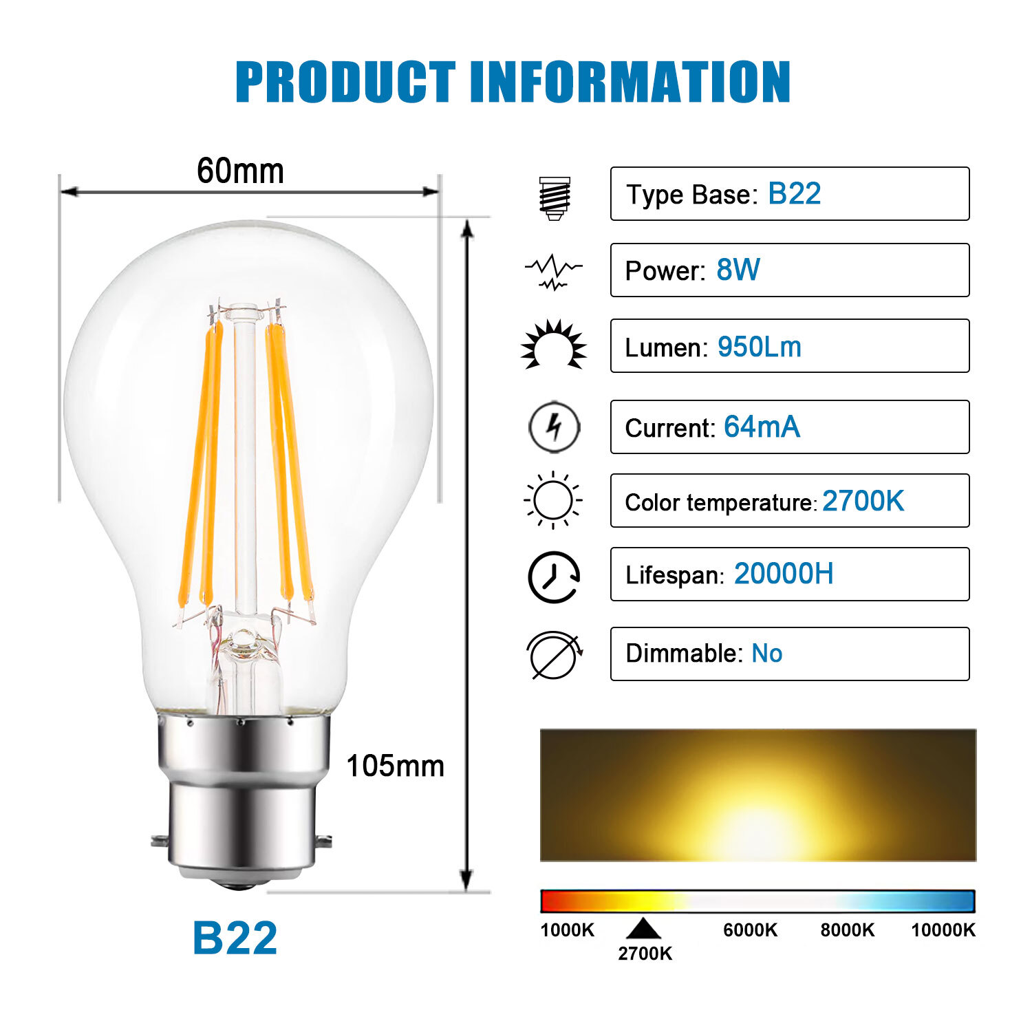 1 2 4 6 10 Pack GLS Candle LED Light Bulbs ES E27 BC B22 SES E14 Warm ...
