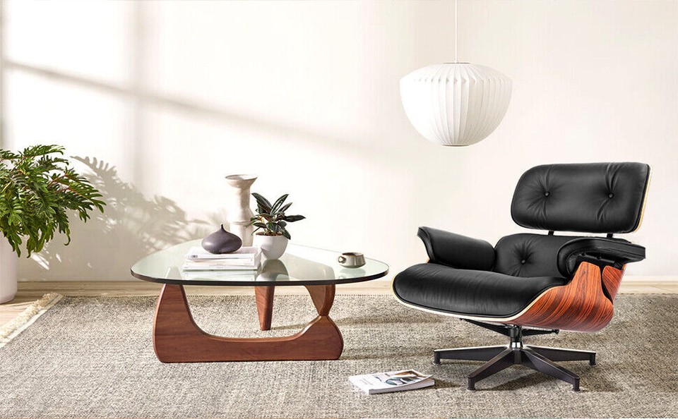 Tall Eams Lounge Chair and Ottoman Walnut Rosewood Armchair Real Black ...