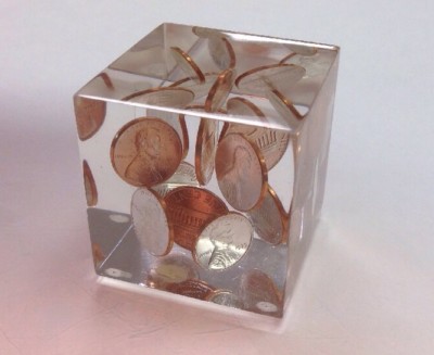 Lucite Coin Pennies Cube Paperweight 1975 Block | eBay