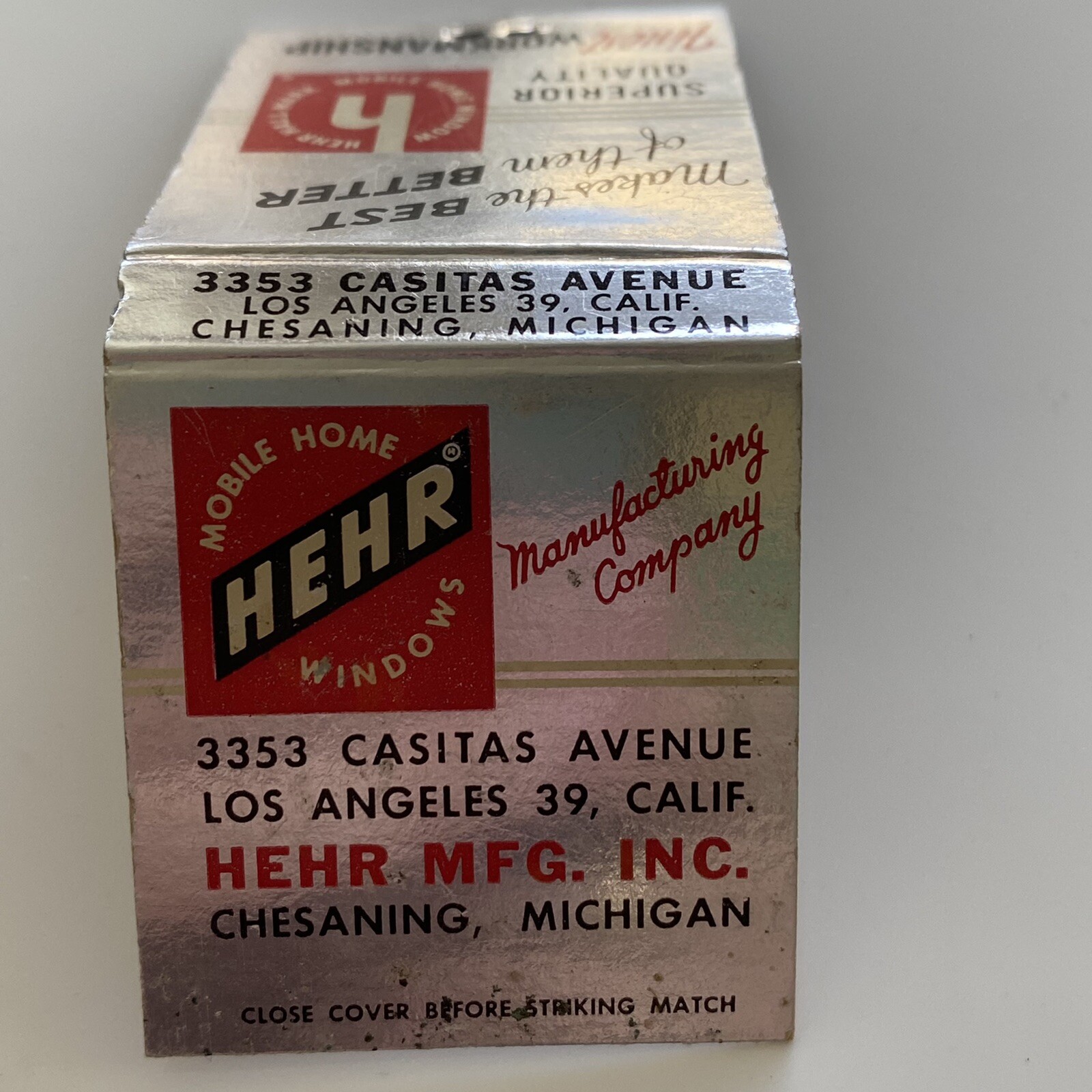 Vintage Full Matchbook - Hehr Windows - Los Angeles, CA / Chesaning, MI ...