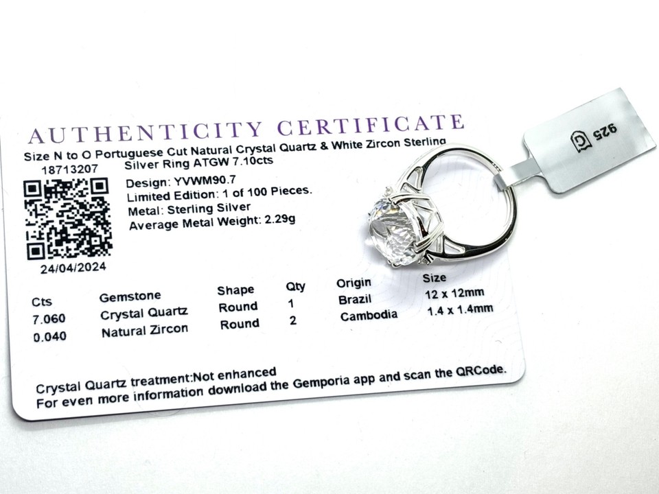 NEW Sterling Silver 7Ct Portuguese Cut Crystal Quartz Cocktail Ring UK ...