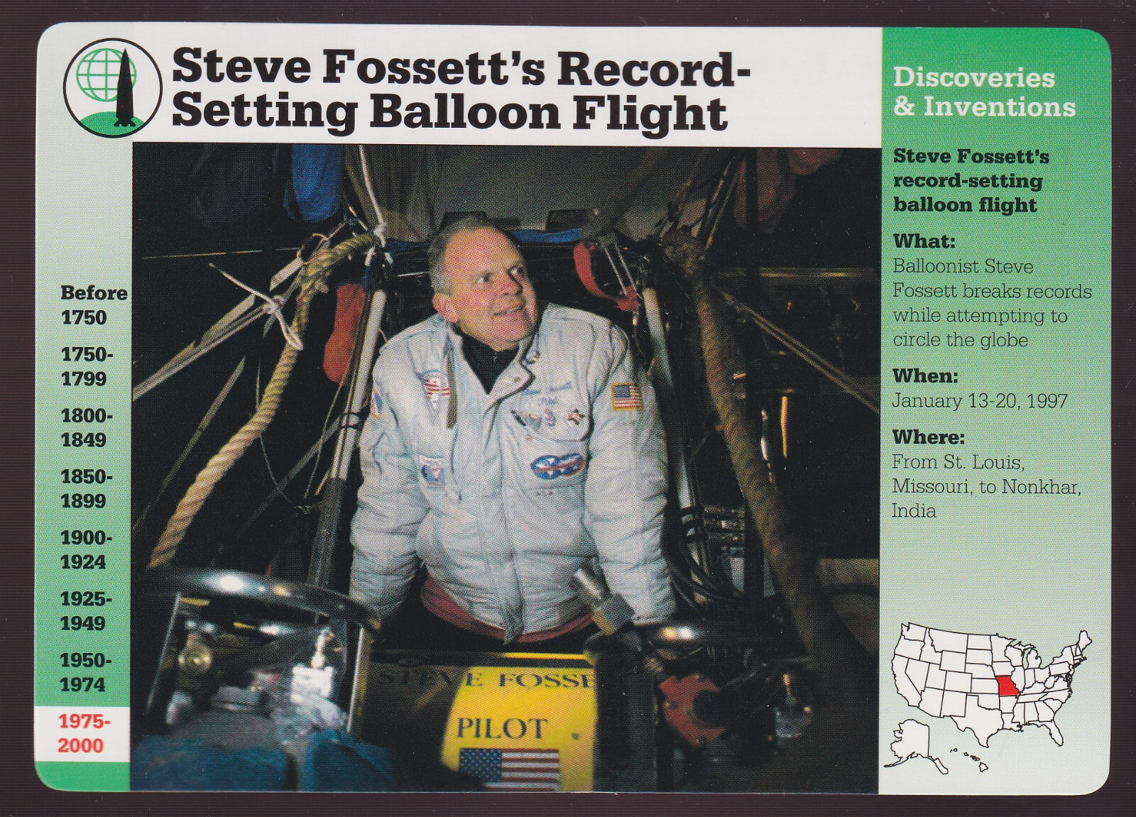 STEVE FOSSETT HOT AIR BALLOON RECORD FLIGHT Photo Grolier Story of ...