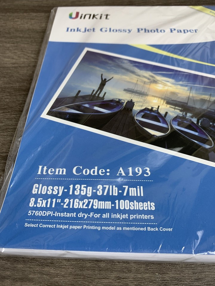 Uinkit 100 sheets Inkjet Glossy Photo Paper Single Sided 8.5x11 Inkjet ...
