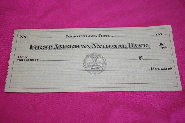 1950’s Check First American National Bank Nashville Tennessee Blank ...