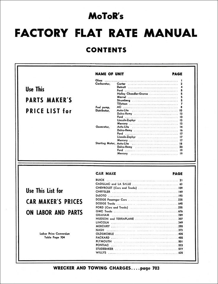 Motors Flat Rate Manual Labor Guide 1936 1937 1938 1939 1940 1941 1942 ...