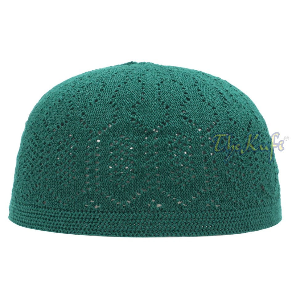 TheKufi® Green Cotton Open-Knit Turkish Muslim Islamic Kufi Hat Taqiya ...