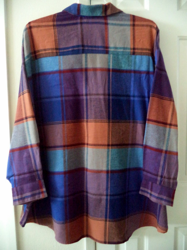 Royal Blue Rust Orange Teal Plaid Cotton Pocket Flannel Shirt 3XL 4X 26 ...