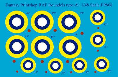 RAF ROUNDELS Type A1 1/48 models aircraft transfers WW11 spitfire ...