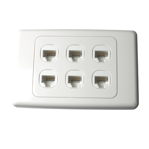 6 Gang Clipsal 2000 Compatible Wall Plate with Cat5E RJ45 Data Network ...
