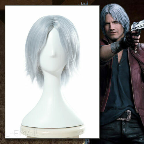 Game Devil May Cry 5 Dante Cosplay Wig Silver White Short Straight Hair ...