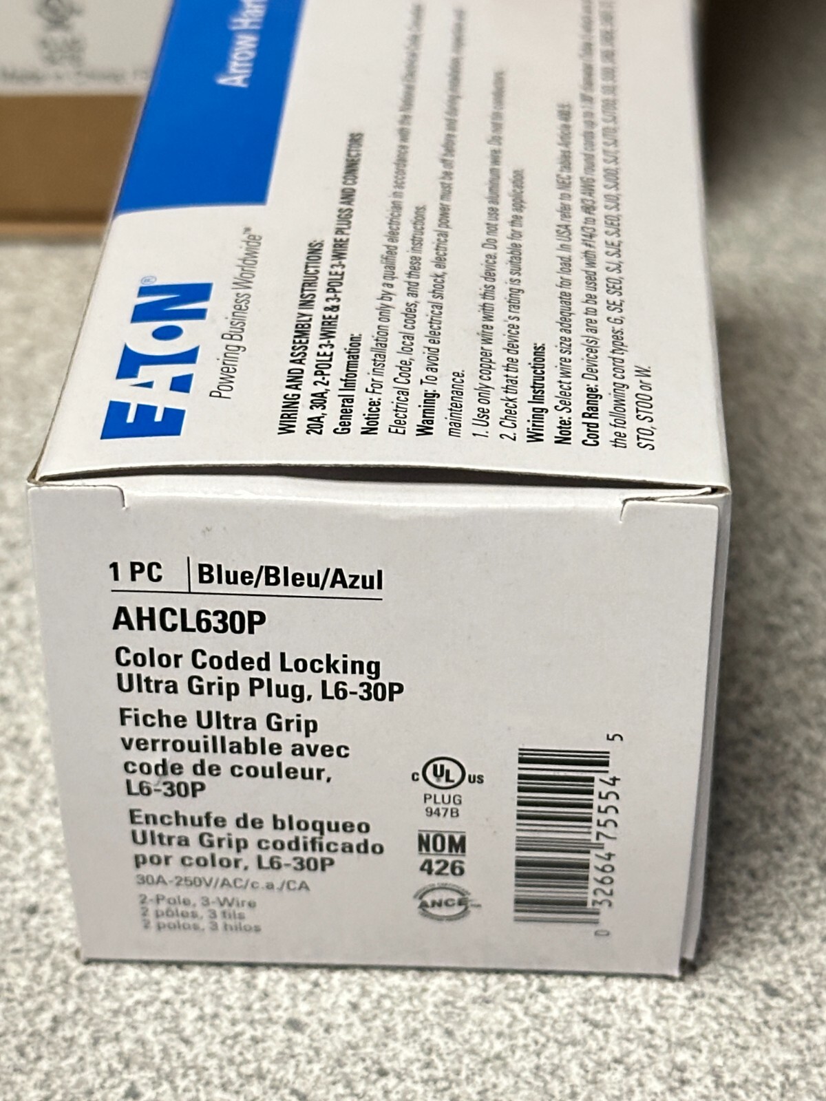 Eaton AHCL630P Industrial Locking Plug L6-30P 30A 250V Ultra Grip