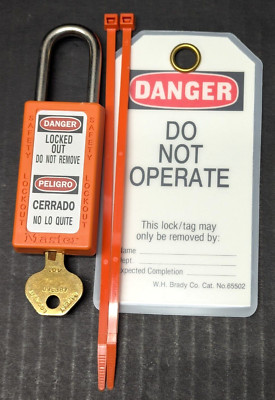 Master Lock Keyed Different Orange Lockout Padlock Kit with Tag & Zip ...