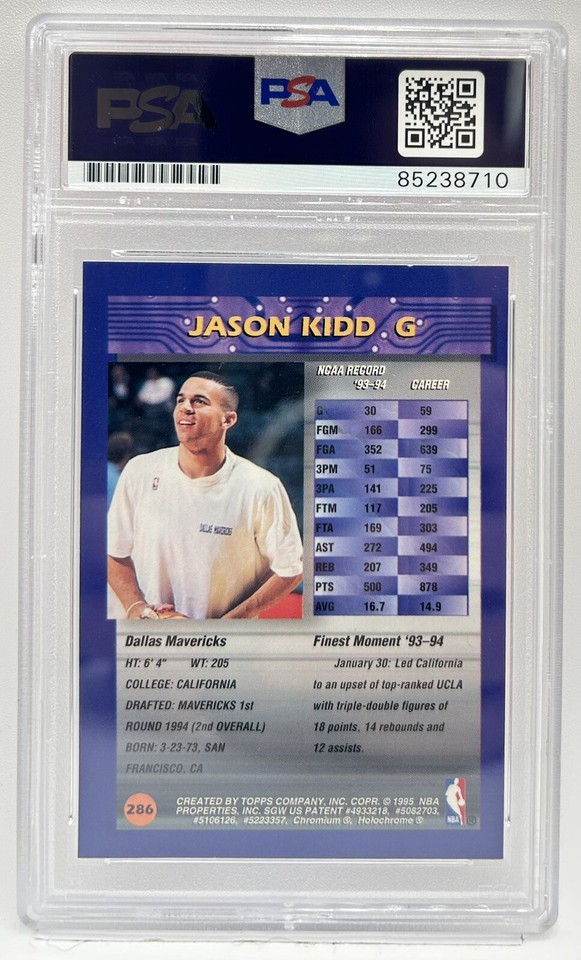 JASON KIDD 1994/95 FINEST RC ROOKIE SIGNED AUTOGRAPH HOF 18 PSA DNA ...