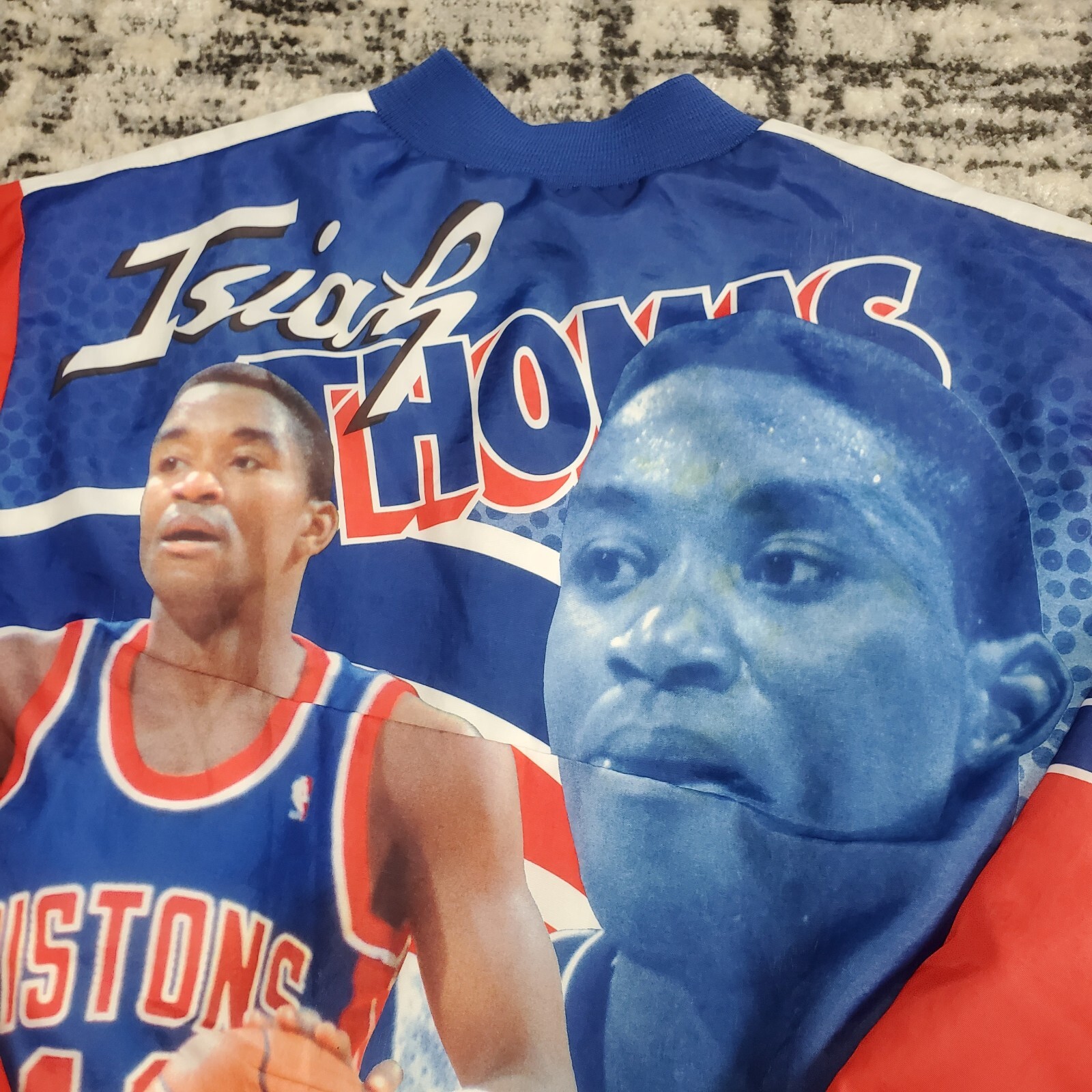 Vtg Isiah Thomas Chalk Line Fanimation Jacket Detroit Pistons NBA AOP L ...