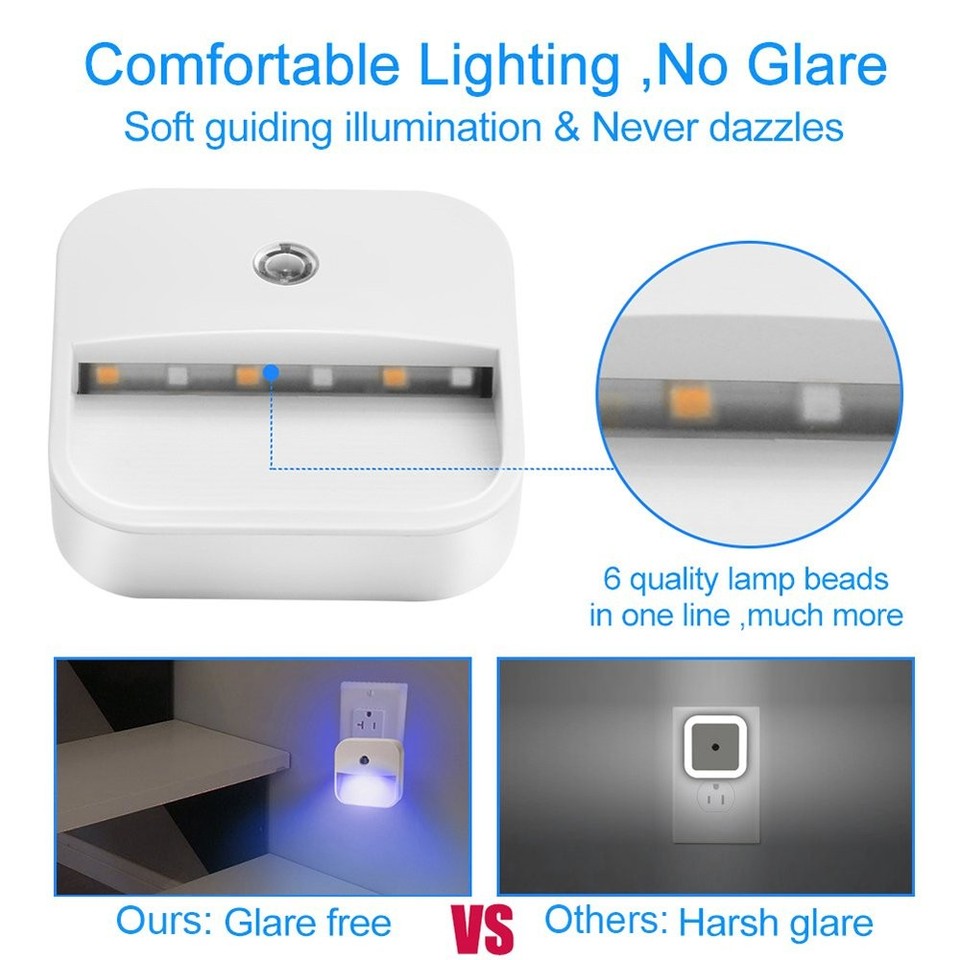 4/8Pcs Plug-In Auto Night Light 3000K LED Dusk to Dawn Sensor Kitchen ...