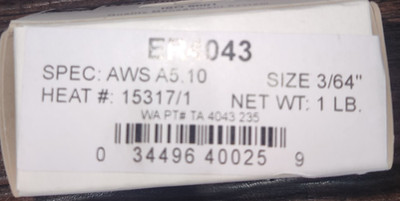Washington Alloy TA 4043 235 ER4043 3/64" 1# SPOOL ALUMINUM SOLID MIG ...
