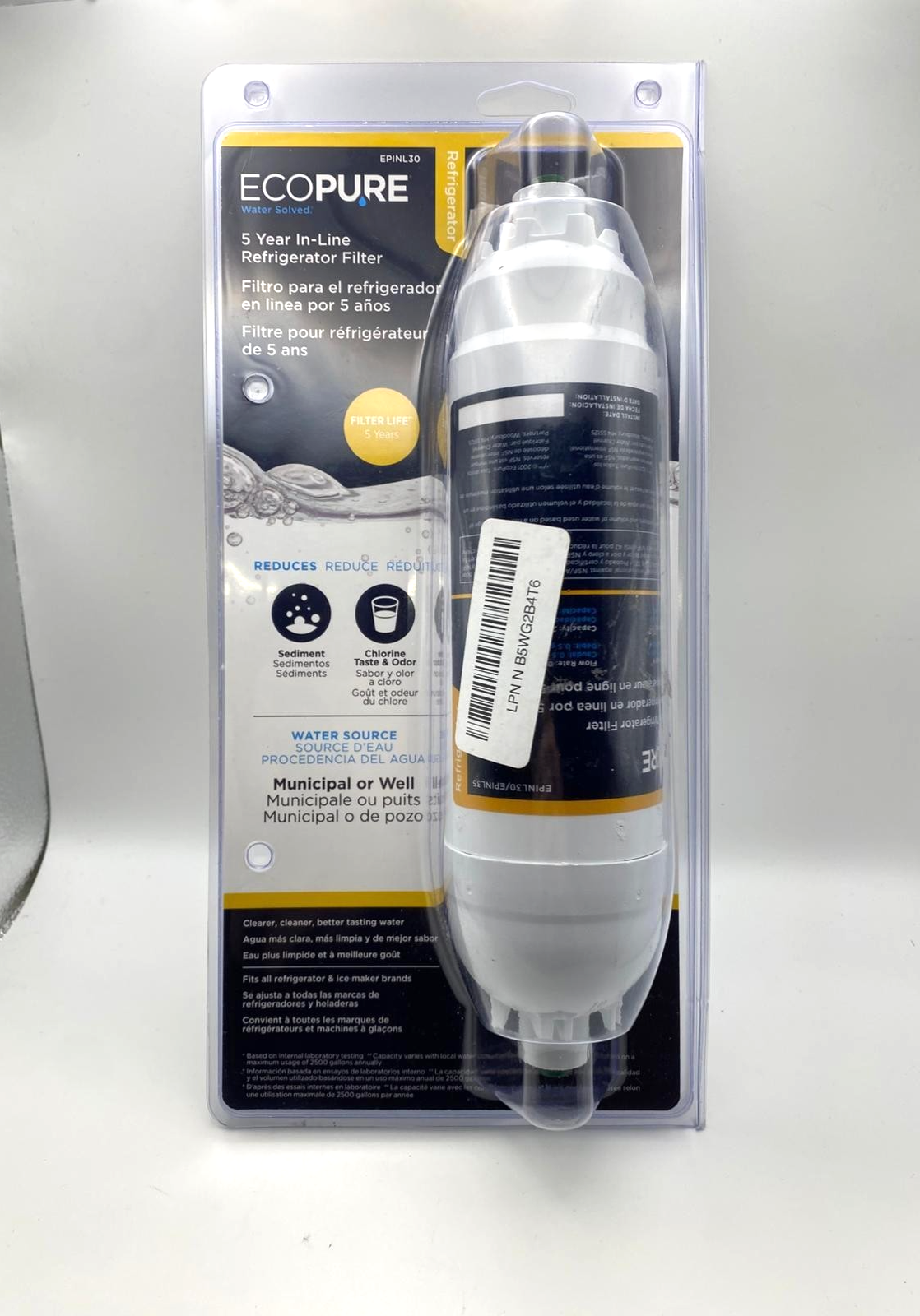 EcoPure EPINL30 5 Year in-Line Refrigerator Filter-Universal Includes ...