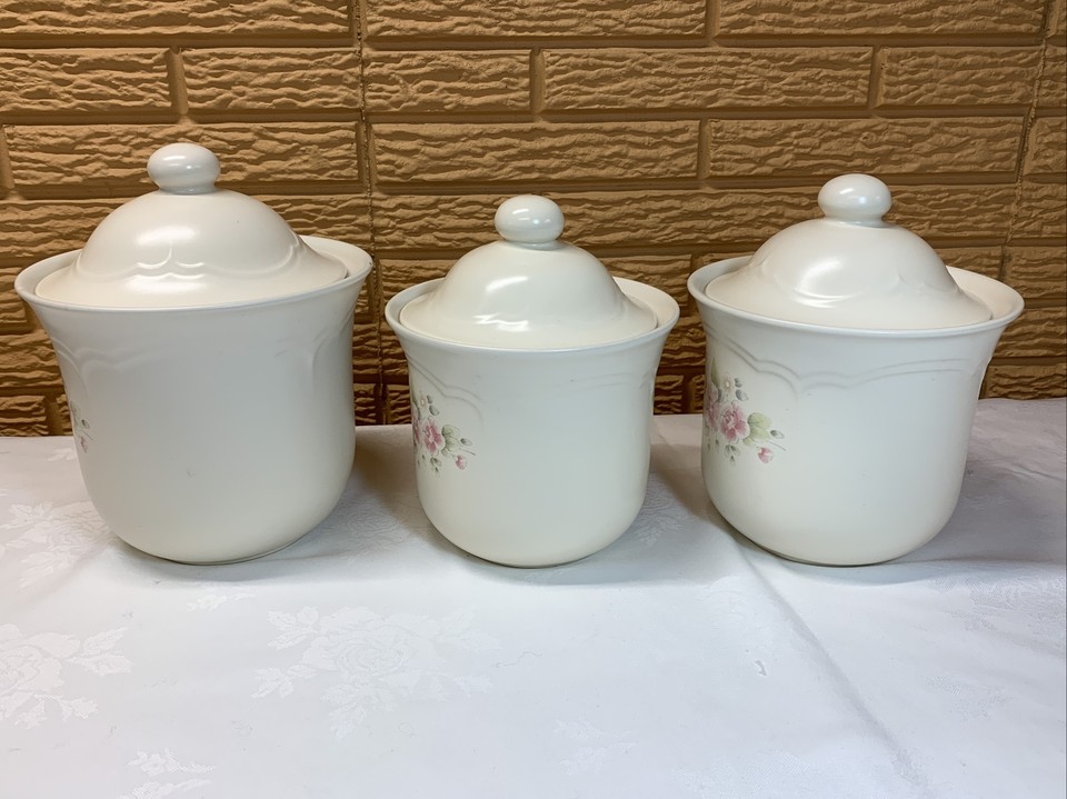 Lot of 3 Pfaltzgraff Canister Container Set Tea Rose Pattern READ pink ...