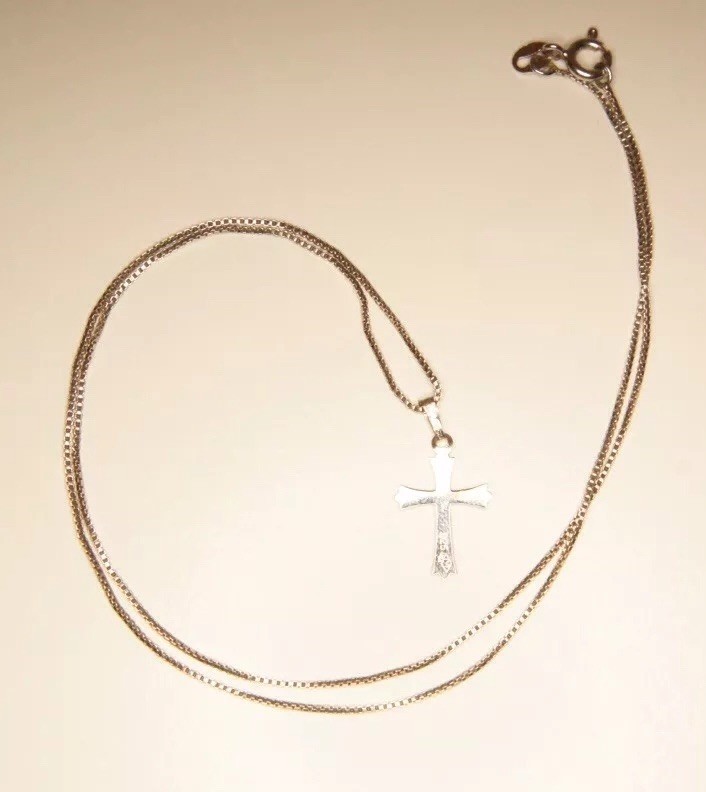 Little Sterling Silver Simple Cross Pendant On 18.25" Box Chain 0.8mm ...