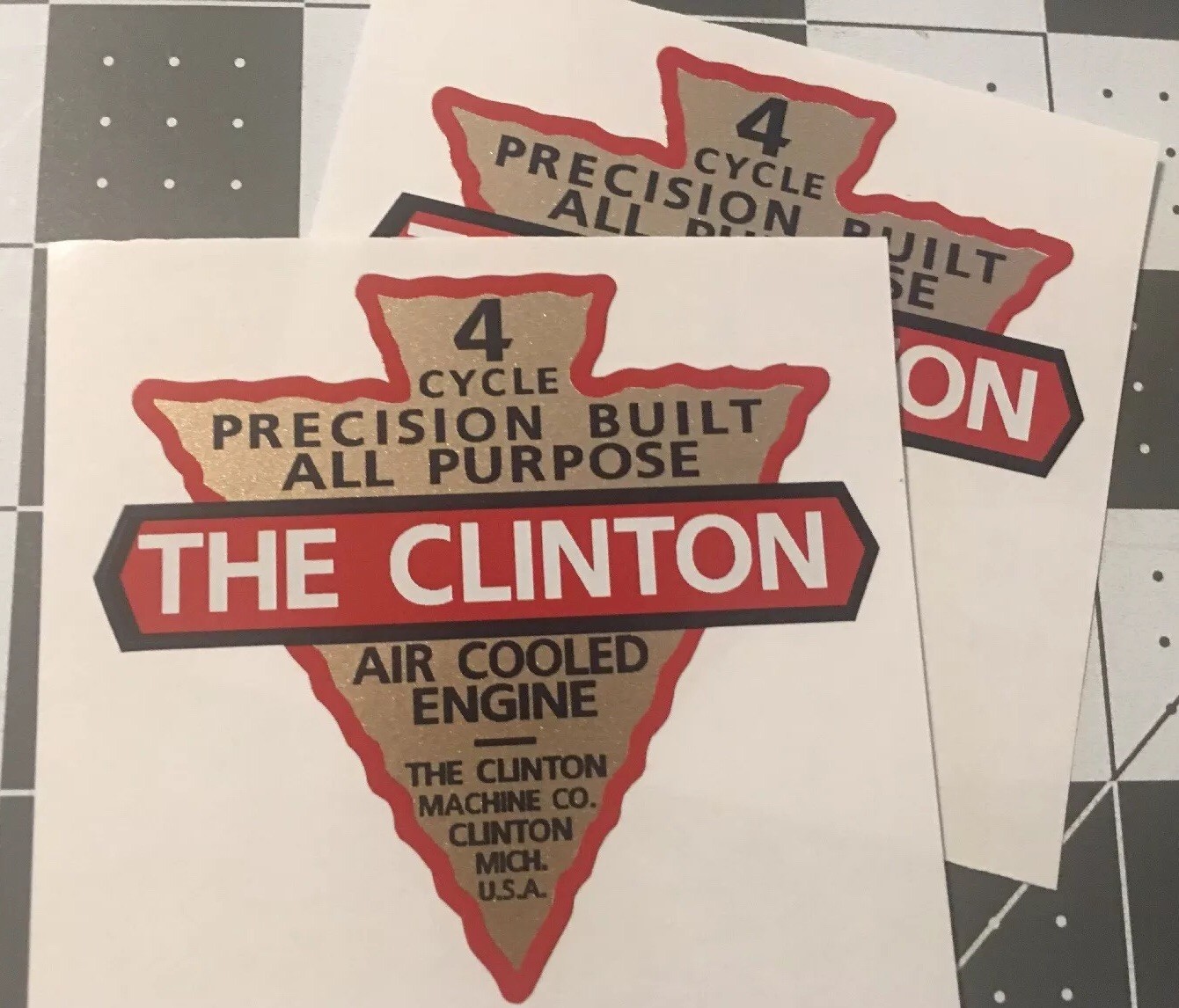 Clinton 4 Cycle Early Engine decal repro small; Michigan Gas Tank Set 2 ...