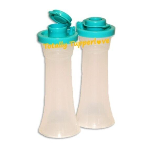 Tupperware Salt & Pepper Shakers 4" Hourglass Set Blue and Sheer ️ | eBay