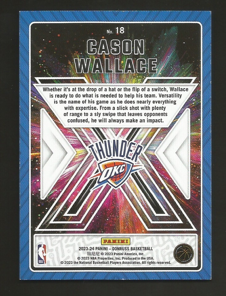2023-24 DONRUSS NBA "THUNDER ROOKIE CARSON WALLACE" "ROOKIE HOLO PURPLE ...
