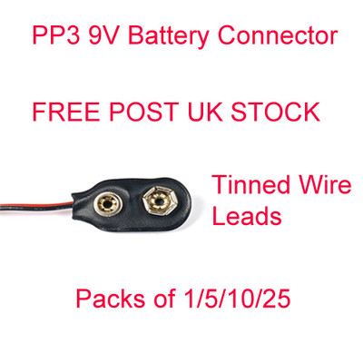 PP3 9V Battery Connector Clip Tinned Wire Leads 150mm 1/5/10/25 pcs ...