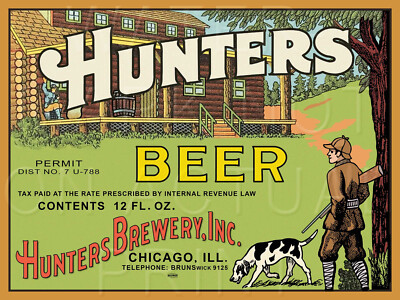 Hunters Beer Chicago, Illinois Label Recreated on Satin Canvas | eBay