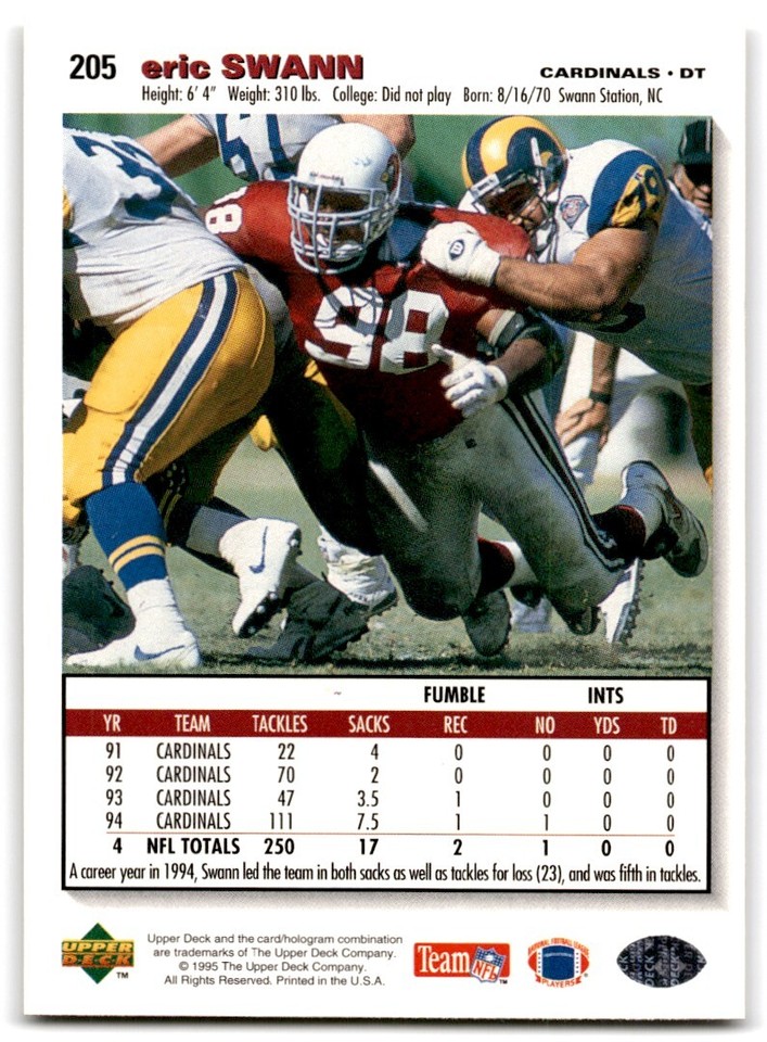1995 Upper Deck Collector's Choice Eric Swann Arizona Cardinals #205 | eBay
