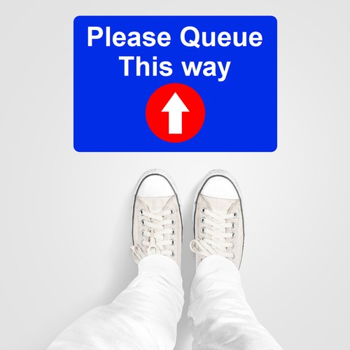 Please Queue This way with arrow Vinyl floor sticker 9587 X 3 ...