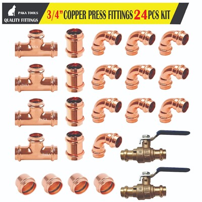 (24PC) 3/4" Propress Copper Fittings Cap Tees, Elbows, Coupling Press ...