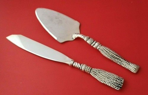 SILEA Silver Plated ROPE & TASSEL Set of Cake/ Cheese/ Pie KNIFE and ...
