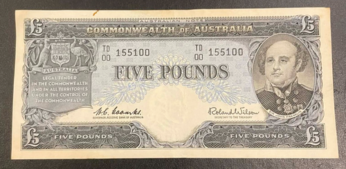 Commonwealth of Australia 5 Pounds Banknote Coombs/Wilson - RADAR NOTE ...