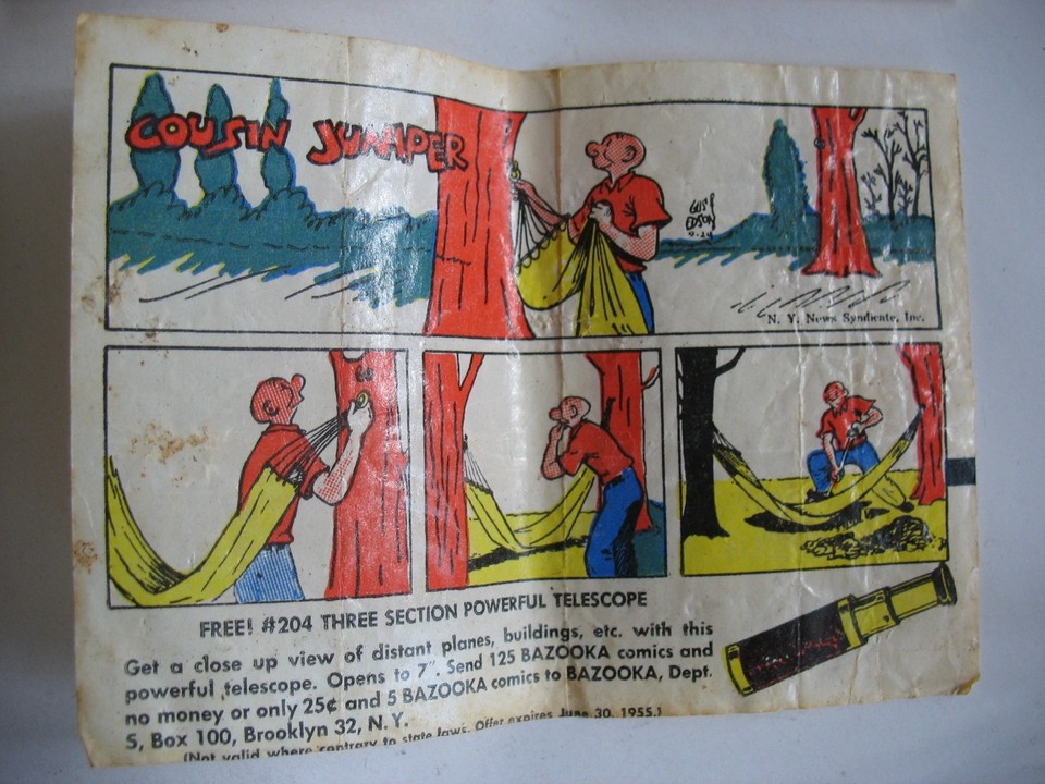 50 + 1950s Bazooka Joe Bubble Gum Wrapper Crax & Jax Cousin Juniper ...