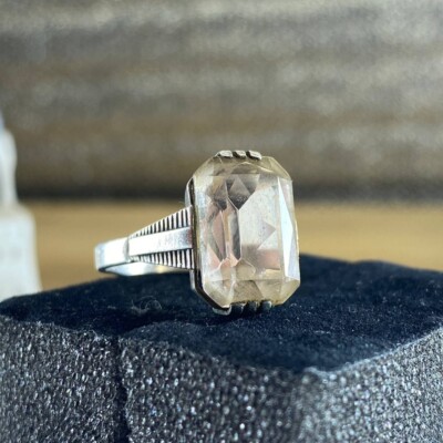 Vintage Silver Ring Ussr 825 Rock Crystal 19 mm diameter 4.6 gram GOST ...