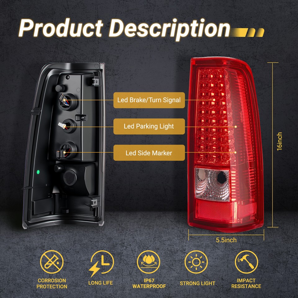 LED Tail Lights for Car Modification GMC Sierra 3500 2004 6.6L V8 LED ...