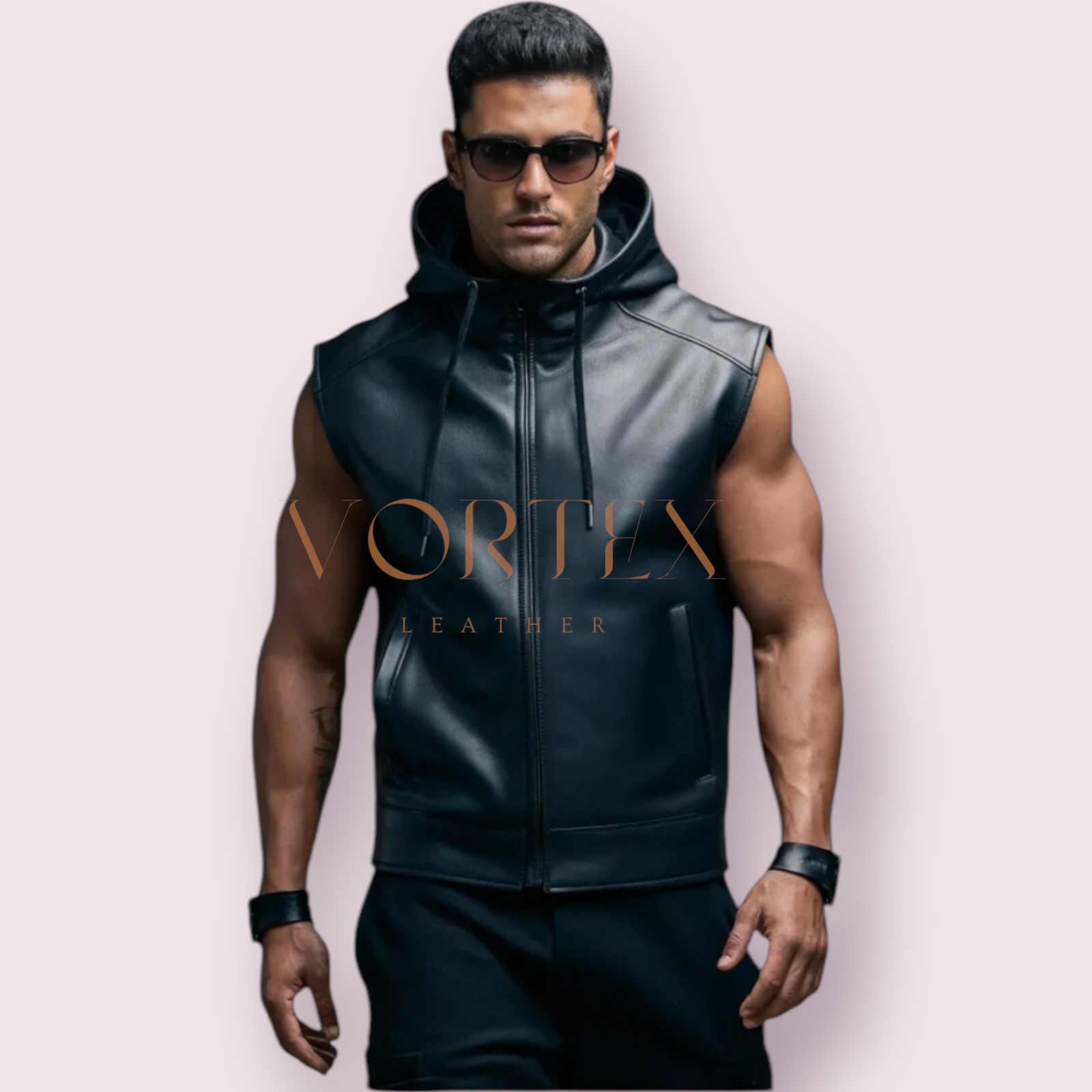 Men's Black Leather Hoodie Genuine Lambskin Leather Hoodie Sleeveless Hoodie | eBay