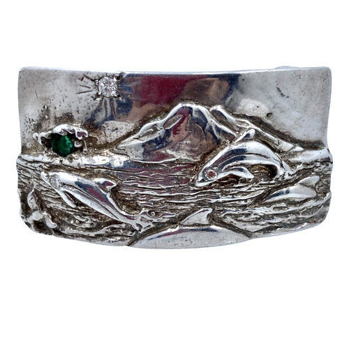 Japanese 950 Silver Obidome w/ Diamonds & Emerald Kimono Obi Buckle | eBay