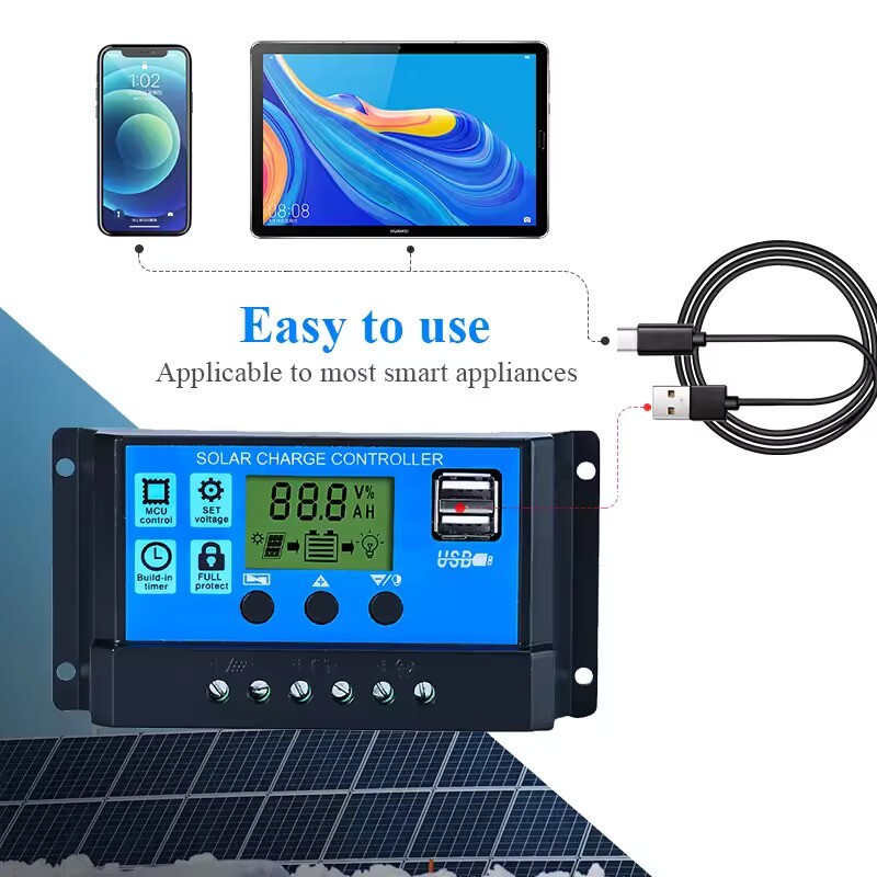 30A PWM Solar Panel Regulator Battery Charge Controller LCD Dual USB ...