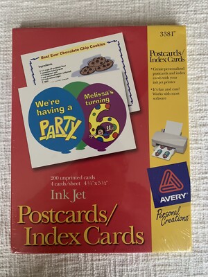 Avery #3381 Ink Jet Post Card Index Cards New Sealed 200 Unprinted ...