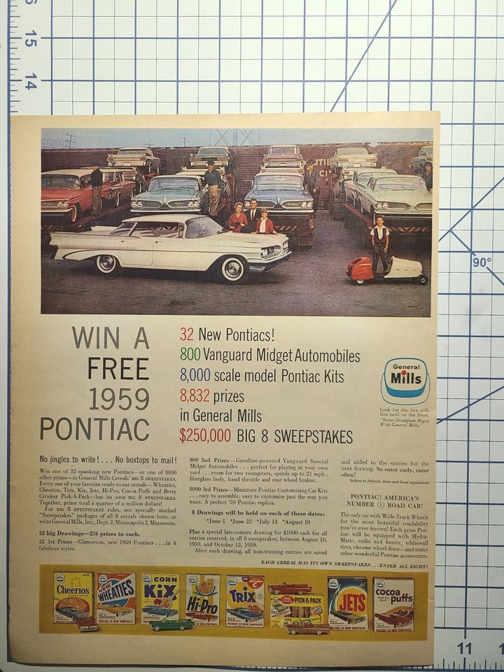 General Mills Cereals Sweepstakes Pontiac Vanguard Midget 1959 Vintage ...