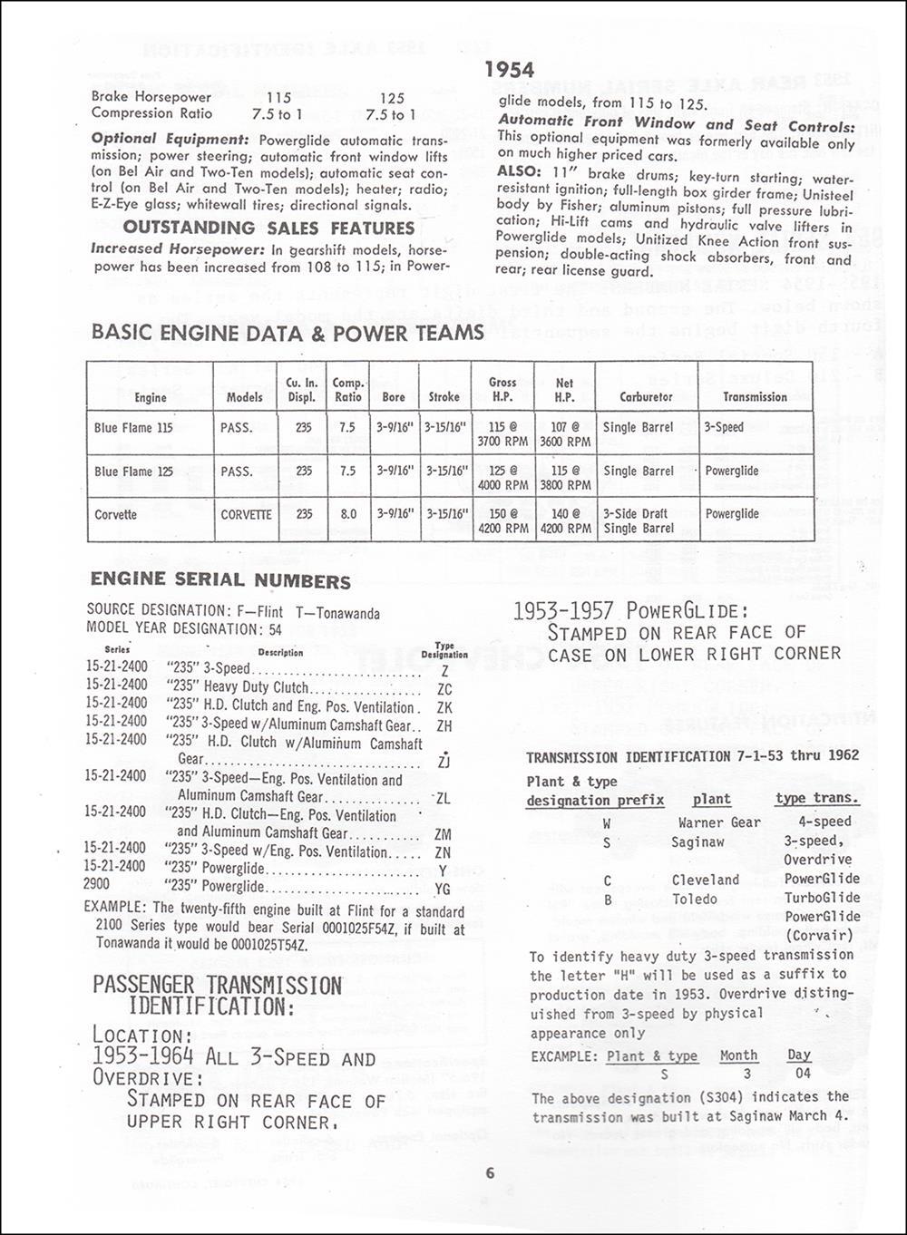 1953-1975 Chevrolet Book of Numbers -Chevy Serial Nos - Engine Code ...