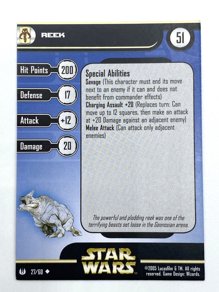 Star Wars Miniatures Universe Reek 27/60 Fringe 51 WOTC Reek Figure #1 ...