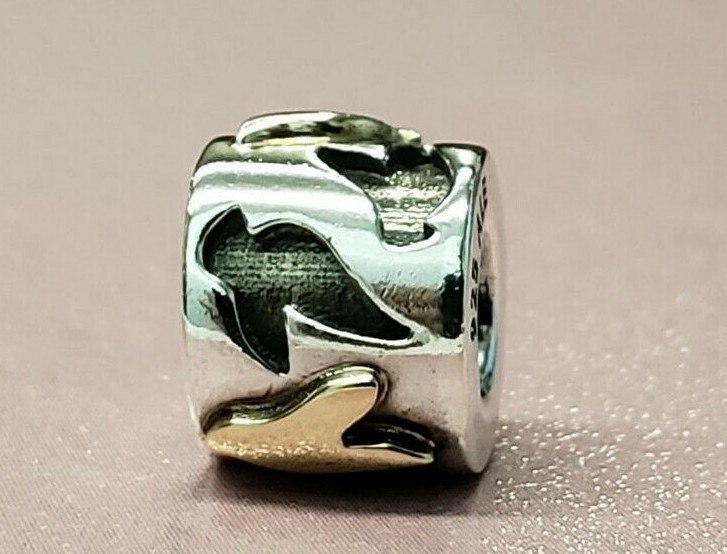 PANDORA | 14 K GOLD SS LOVE BIRDS CHARM NEW 790415 RETIRED RARE DOVE ...