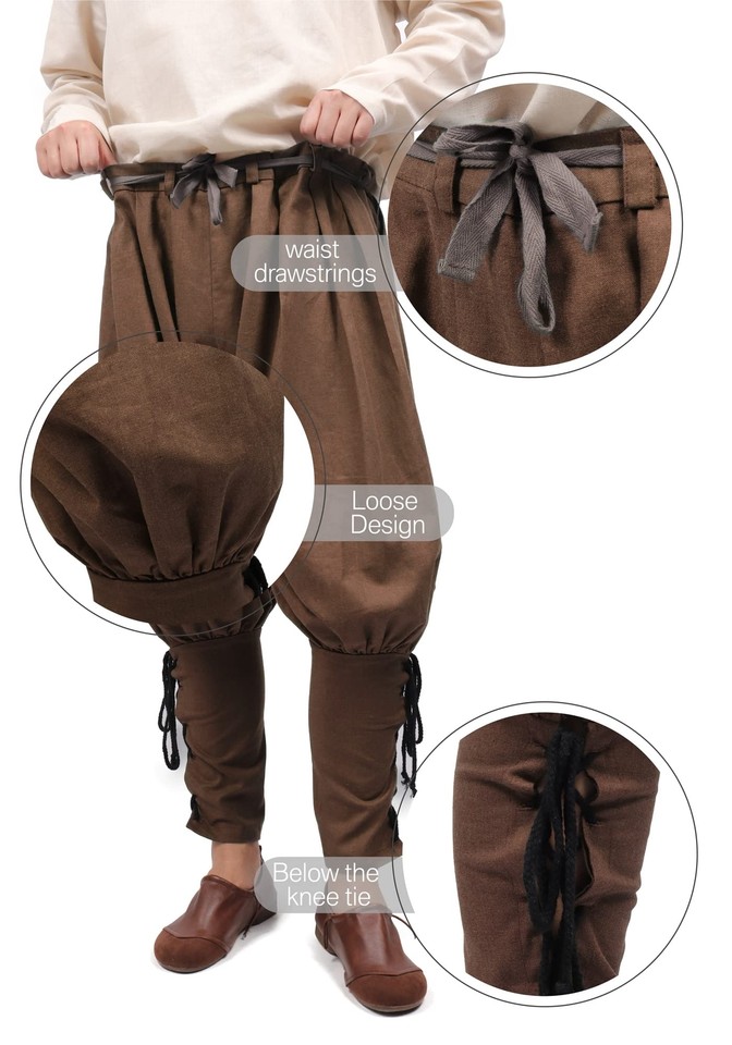 Medieval Renaissance Ankle Banded Pants for Men Linen Viking Pirate ...